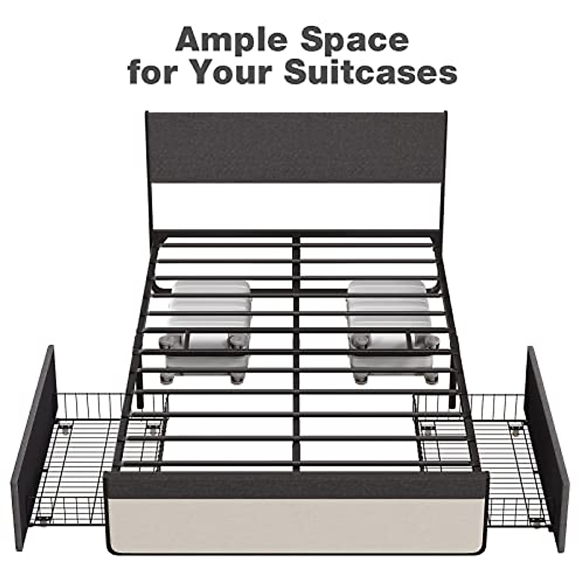 Amyove Queen Size Bed Frame with 2 Storage Drawers, Grey Queen Platform Upholstered Bed Frame with Headboard, Mattress Foundation with Steel Slats Support, No Box Spring Needed (Queen)