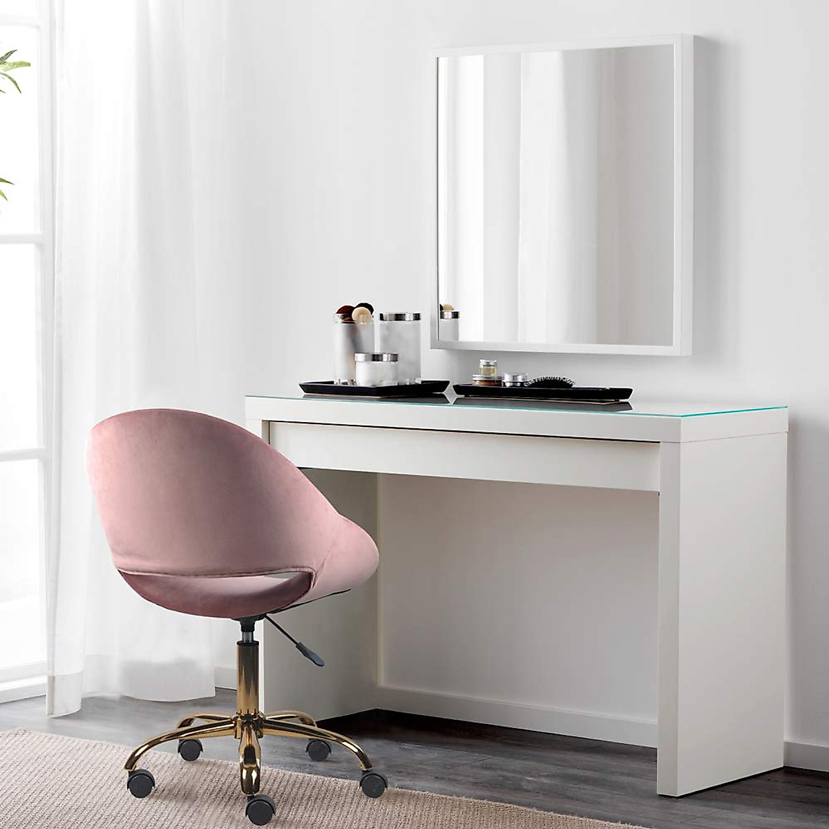 GIA Mid-Back Swivel Adjustable Small Vanity Chair with Velvet Upholstery, Pink