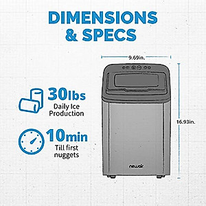 Newair Countertop Nugget Ice Maker | Up to 30lbs of Ice a Day - Restaurant Quality Ice in 10 Minutes | Self-Cleaning, Refillable Water Tank, Automatic Water Line, Removable Ice Basket & Scoop