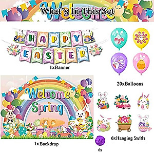 IRCOR Easter Decorations Easter Party Decorations with Banner Balloons Backdrop & Hanging Swirls
