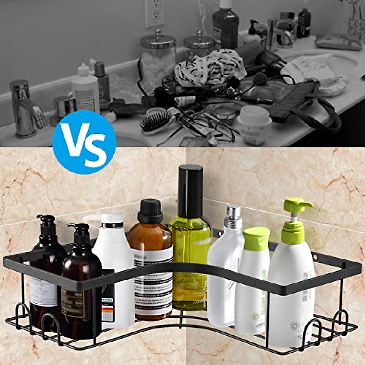 YISUN Corner Shower Caddy,Shower Organizer Corner Stainless Steel Bathroom Shower Caddy No Drilling Shower Shelves Corner with Toothbrush Holder,Soap Holder for Inside Shower,Matte Black