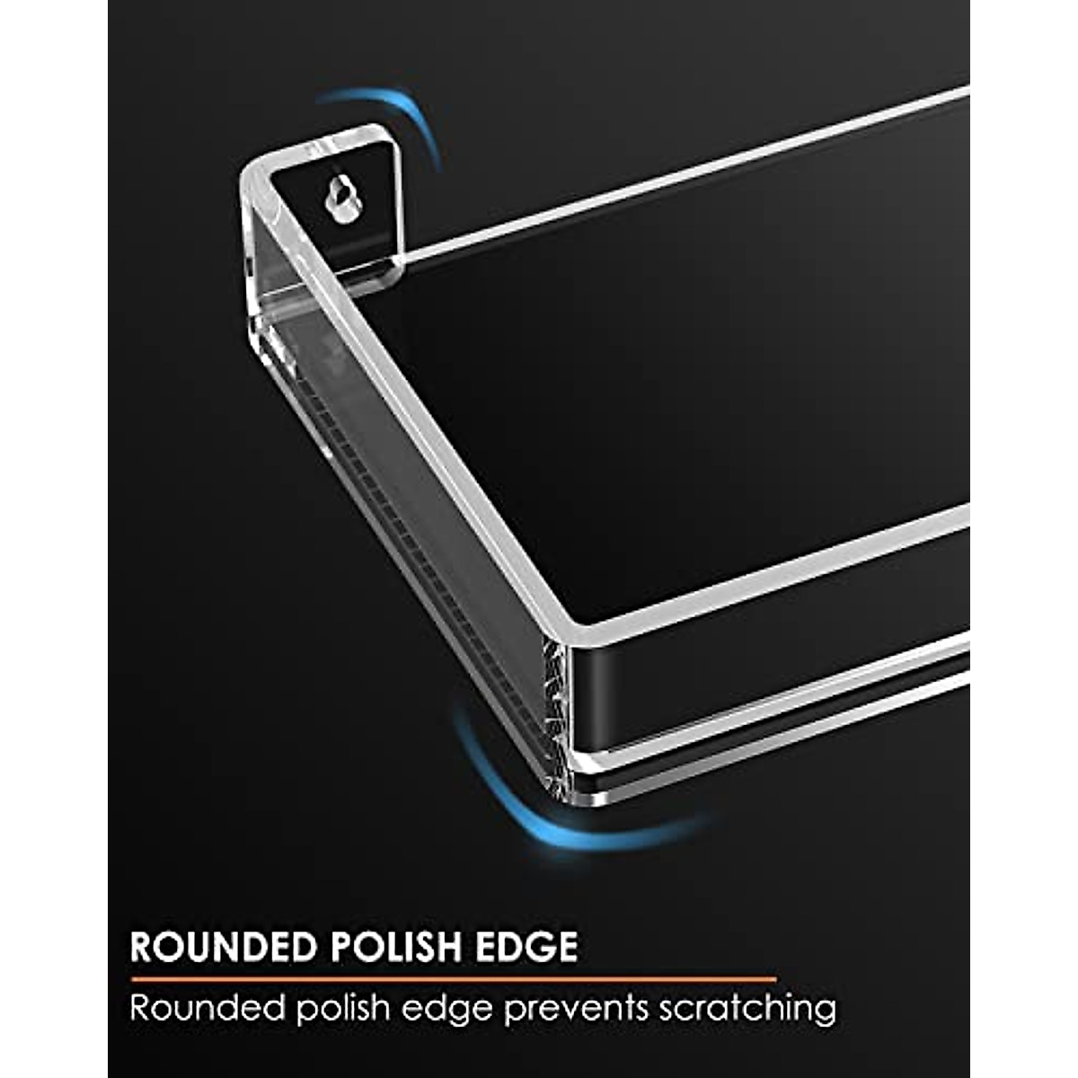 MaxGear Acrylic Shelves Clear Floating Shelves for Wall, Heavy Duty Acrylic Clear Display Shelves with Edge, 5mm Extra Thicker Hanging Shelves Floating Bookshelves for Bathroom, Bedroom, Kitchen