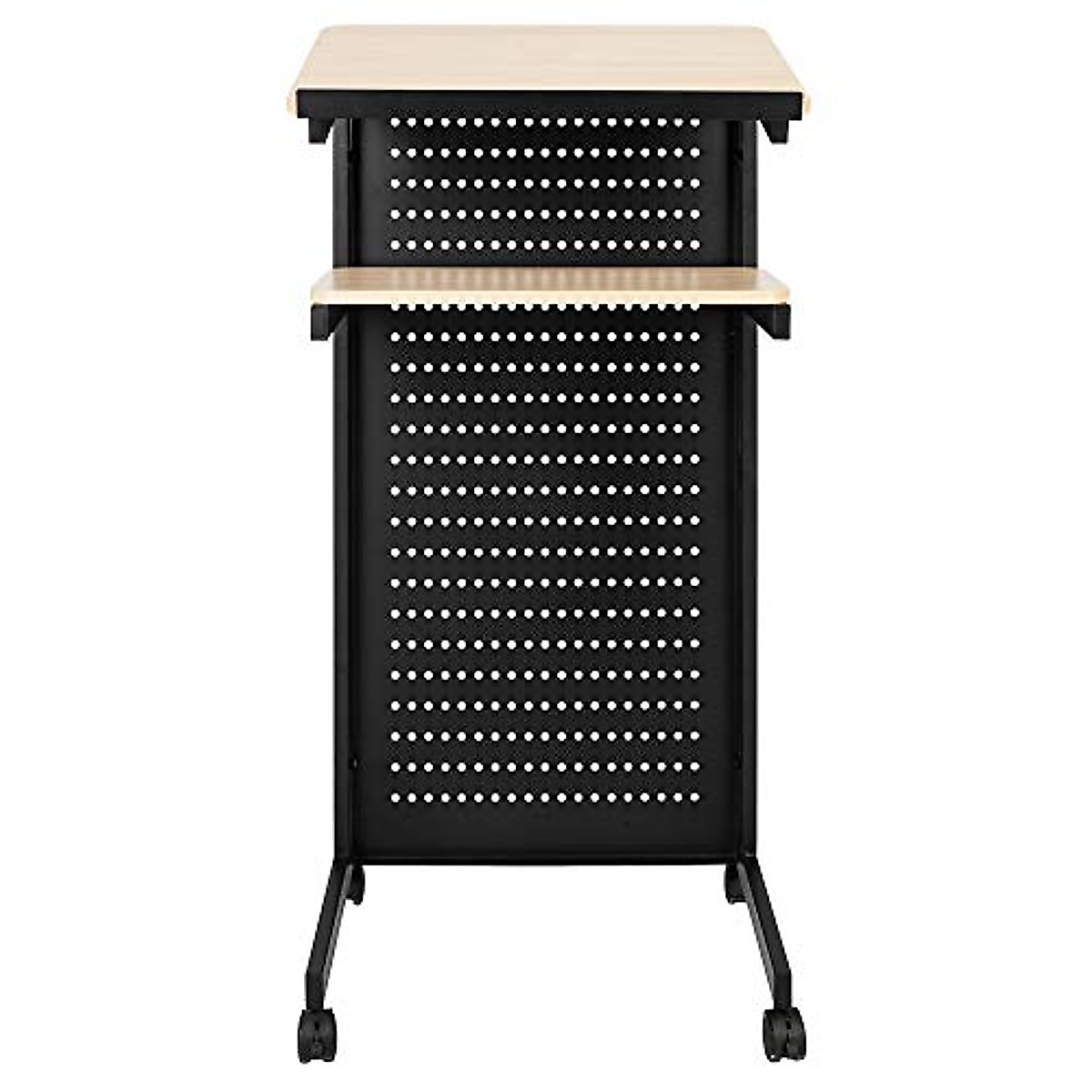 Bonnlo Mobile Wheeled Lectern Standing Podium, Portable Lecture Speech Teach Platform for Classroom Church or Ceremony, Multi-Function Reading or Laptop Desk, Table w/Tilted Top Board & Edge Stopper