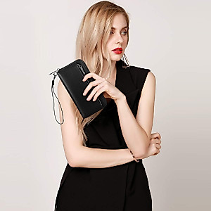 XEYOU Leather Wallets for Women RFID Blocking Zipper Around Credit Card Holder Cellphone Wallet for Women (Black)