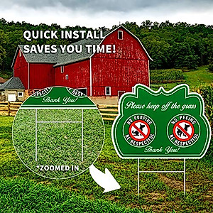 HISVISION No Peeing/Pooping Be Respectful Dog Sign 2 Pack, Keep Off The Grass Yard Sign with Metal Wire H-Stakes, 12" x 9" Stay Off Grass Signs Double Sided UVresistance, Waterproof, Easy to Install