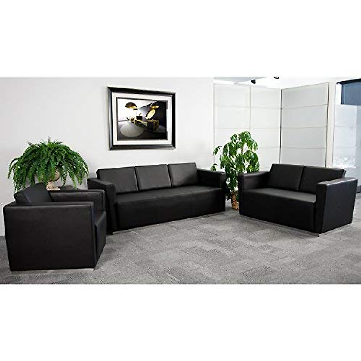 Flash Furniture HERCULES Trinity Series Contemporary Black LeatherSoft Loveseat with Stainless Steel Base