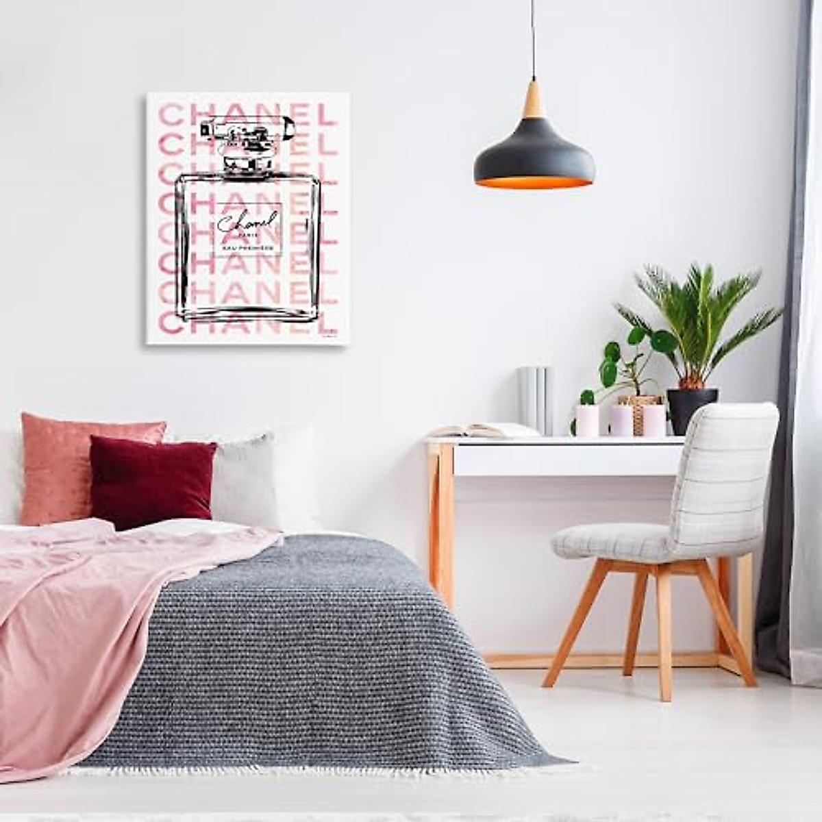 Stupell Industries Glam Perfume Bottle With Words Pink Black XXL Stretched Canvas Wall Art, Proudly Made in USA