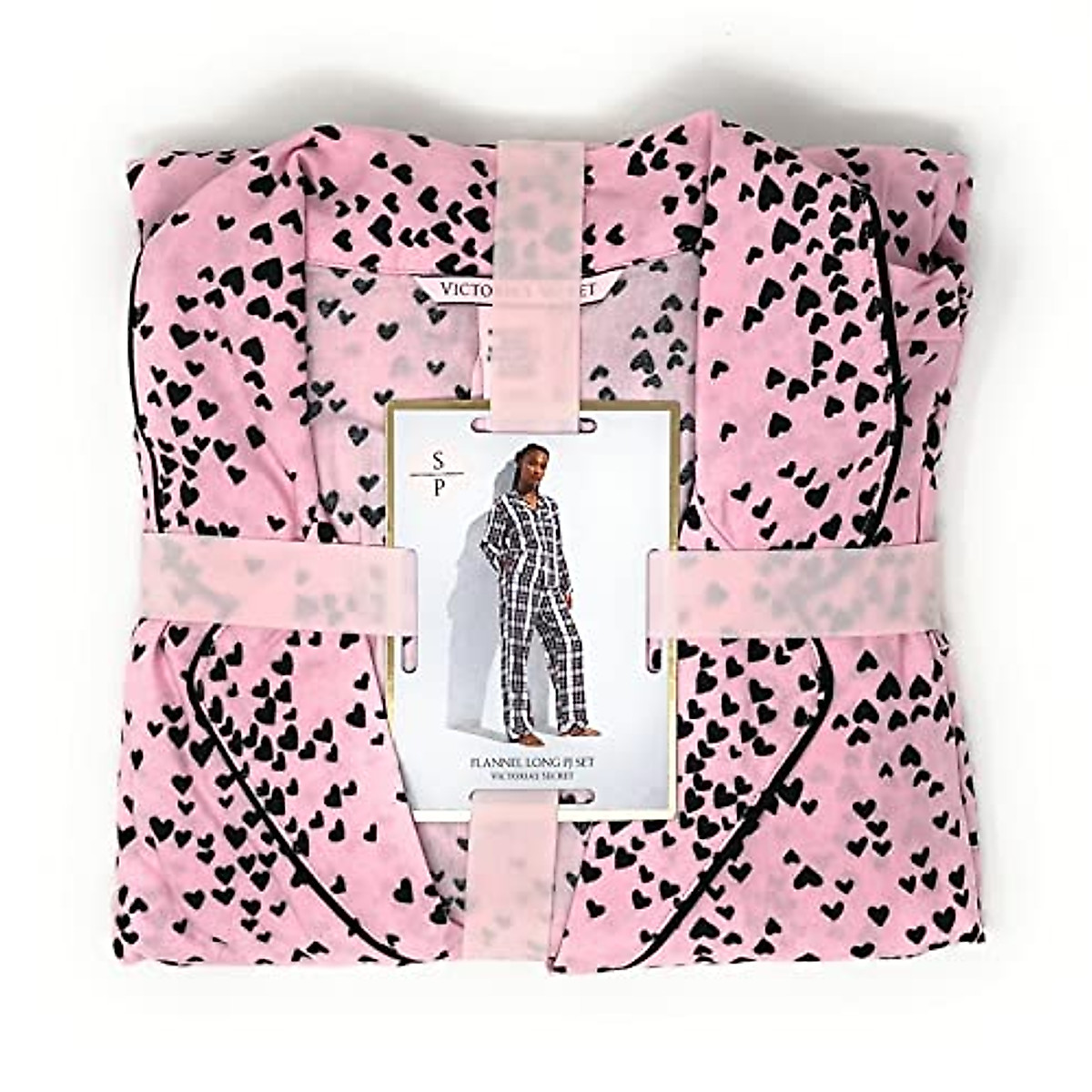 Victoria's Secret Flannel PJ Pajama Set Light Pink Tiny Hearts Large