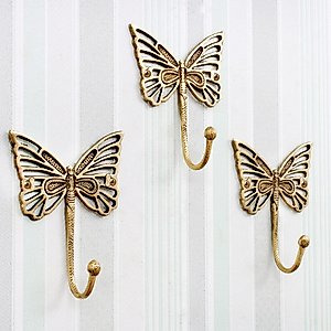 Indian Shelf Butterfly Hooks Coat Rack Wall Mount Towel Hooks for Bathrooms Cute Wall Hooks Kids Wall Hooks for Hanging Heavy Duty Key Holder for Wall Decorative Wall Hooks Vintage Wall Decor-3 Pack