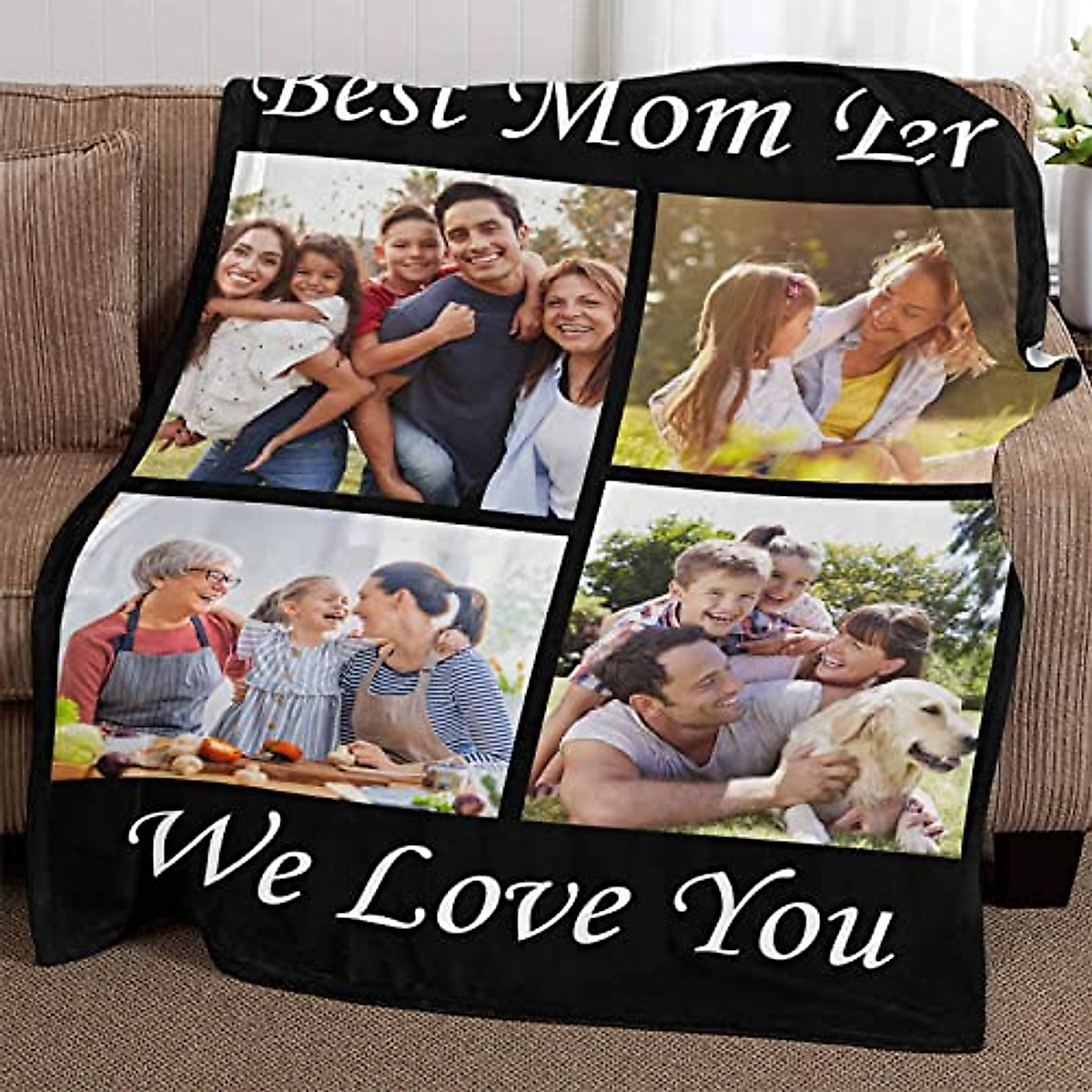 Personalized Blanket with Photo Text Custom Throw Blanket Using My Own Pictures for Mom Christmas Family Dad Sisters Dog Friends Besties Grandma Wife 4 Photo