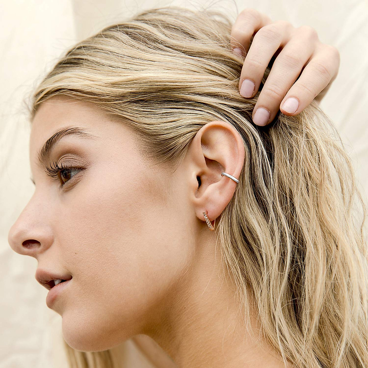 PAVOI 14K Gold Plated 925 Sterling Silver Classic Round Huggie Ear Cuff Earrings for Women in White Gold