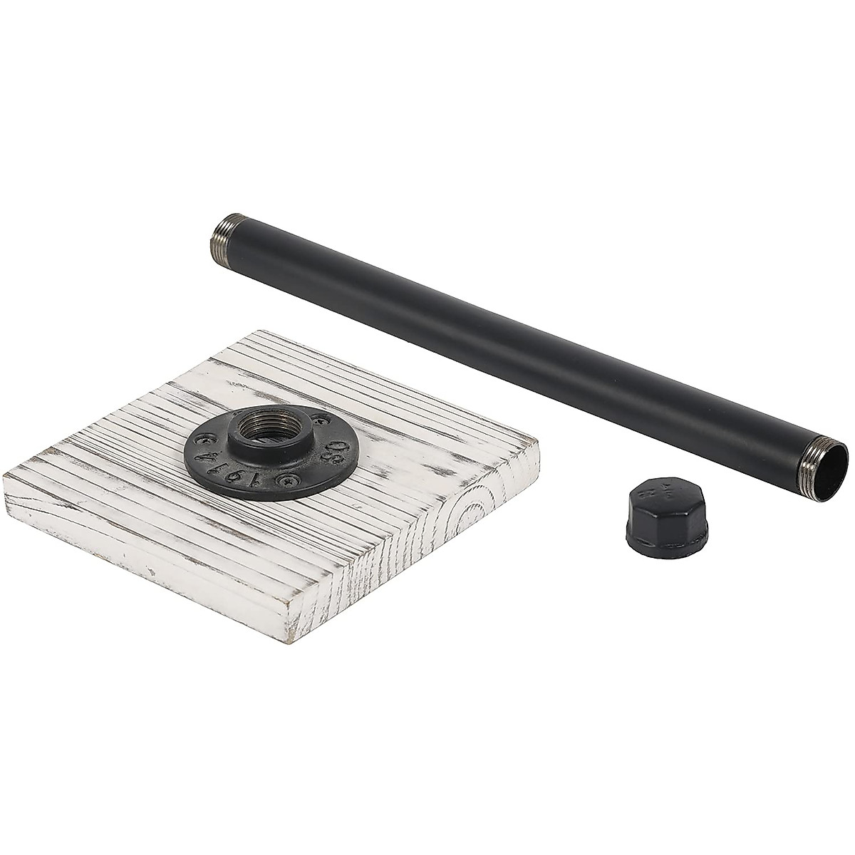 MyGift Industrial Black Metal Pipe Paper Towel Holder Countertop Bathroom Paper Towel Holder Stand with Vintage White Solid Wood Base