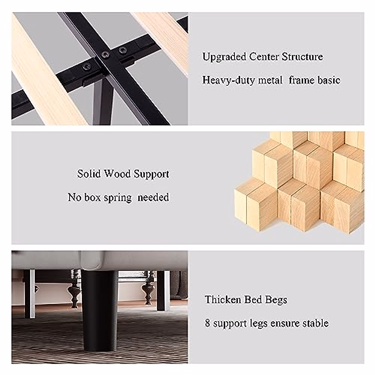 Feonase Queen Bed Frame with Square Stitched Headboard, Faux Leather Upholstered Platform Bed Frame, High-Density Sponge Filled, Solid Wood Slats, No Box Spring Needed, Noise-Free, White