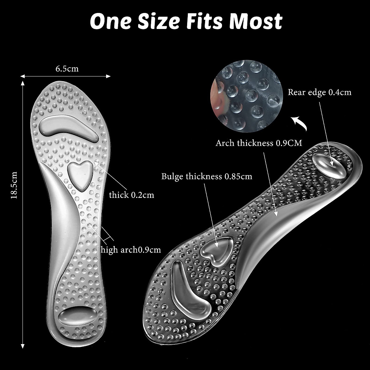 Haysandy 2 Pairs High Heel Cushion Inserts Women and 6 Pcs Gel Heel Pads, 3/4 Insoles Transparent Shoe Fillers Clear Gel Shoe Inserts for Women and Self Adhesive Soft Silicone for Ladies Sandals