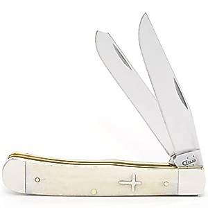 Case XX WR Pocket Knife Trapper Natural Bone Cross Shield Item #6721 - (6254 SS) - Length Closed: 4 1/8 Inches