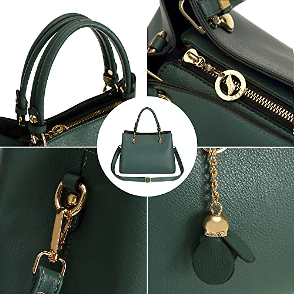 Green Top Handle Handbags for Women Soft Vegan Leather Satchel Tote Bag Shoulder Purses Medium