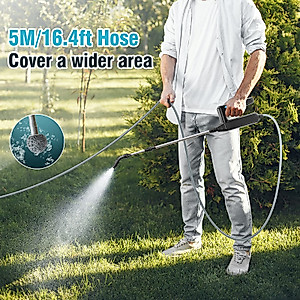 SideKing Battery Powered Sprayer Wand, 23.6inch Electric Sprayer Telescopic Watering Wand with 16.4FT Hose, Rechargeable and Portable Spray Wand for Gardening (3 Nozzles)