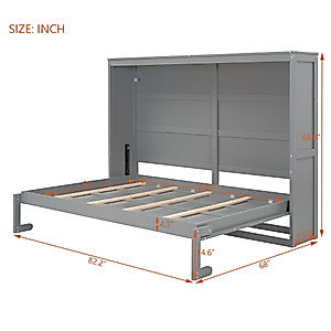 Hlcodca Modern Queen Size Murphy Bed, Solid Wood Foldable Platform Bed Or Can Be Folded Into A Cabinet, Queen Murphy Bed Frame for Bedroom, Living Room Or Home Office (Gray-013)