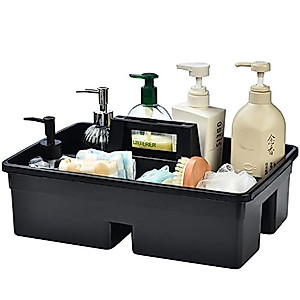 3-Compartment Plastic Cleaning Caddy Basket – Stackable Large Commercial Quality Plastic Tool Organizer Bucket with Handle, Black