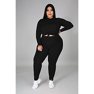 Tycorwd Plus Size Two Piece Outfits For Women Sweatsuits Jogger Sets Long Sleeve Casual Print Tracksuit Sets Black-3XL