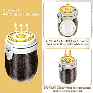 Airtight Glass Coffee Canister,Airtight Glass Jars,Glass Fermentation Jar Pickle Jar,Wide Mouth Jar with One-way Venting Lid for Canning Cereal,Spice,Sugar,Fermenting,Pickling Cucumber,Fluid Ounce 25