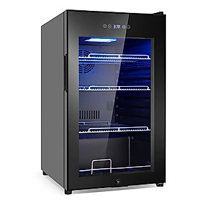 Beverage Refrigerator 17 inch Wide - 126 Can Beverage Cooler with Glass Door | Counter-Top/Freestanding Mini Beverage Beer Fridge | Temperature Memory | Invisible Door | Perfect for Soda, Beer