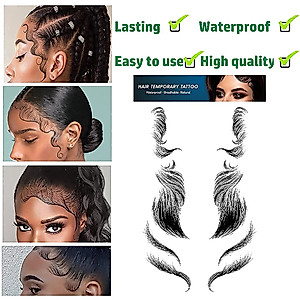 20 Sheets Baby Hair Tattoo Stickers 20 Styles Tattoo Edges for Hair Fake Hairline Stickers Temporary Waterproof Lasting Curly Hair DIY Salon Hairstyling Template Makeup Tool (7x 4.3inch)