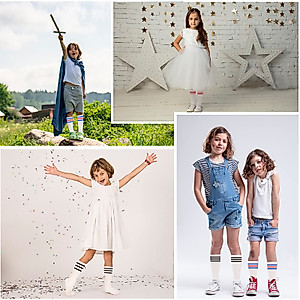 Gotneto Kids Child Soccer Socks Toddler Knee High Socks Boys Girls Soccer Socks Kids Tube Socks with Stripe Toddler Cotton Uniform Socks Youth Soccer Socks 1 Pair White One Size