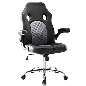 SMUG Gaming Ergonomic Office PU Leather Computer High Back Desk Swivel Task Chair with Lumbar Support/Adjustable Armrests, Grey