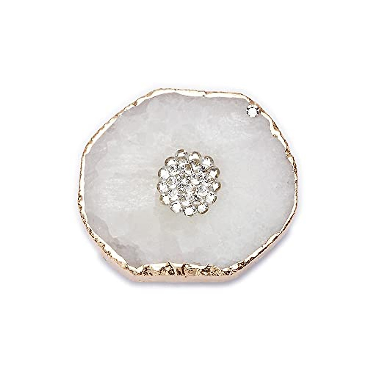 White Agate Stone Crystal Phone Grip Premium Phone Stand Druzy Quartz Healing Crystal Natural Gemstone with Gold Trim and Crystal Design Phone Grip Stand Mount Holder for Smart Phones and Tablet