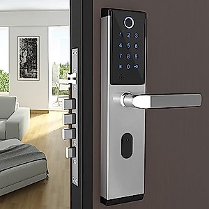 RFID Card Apartment Anti-Theft Fingerprint Password Induction Lock+Card (Left Pull, Silver)