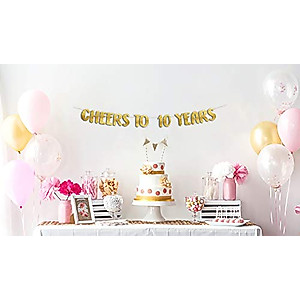 Cheers to 10 Years Gold Glitter Banner - 10th Anniversary and Birthday Party Decorations