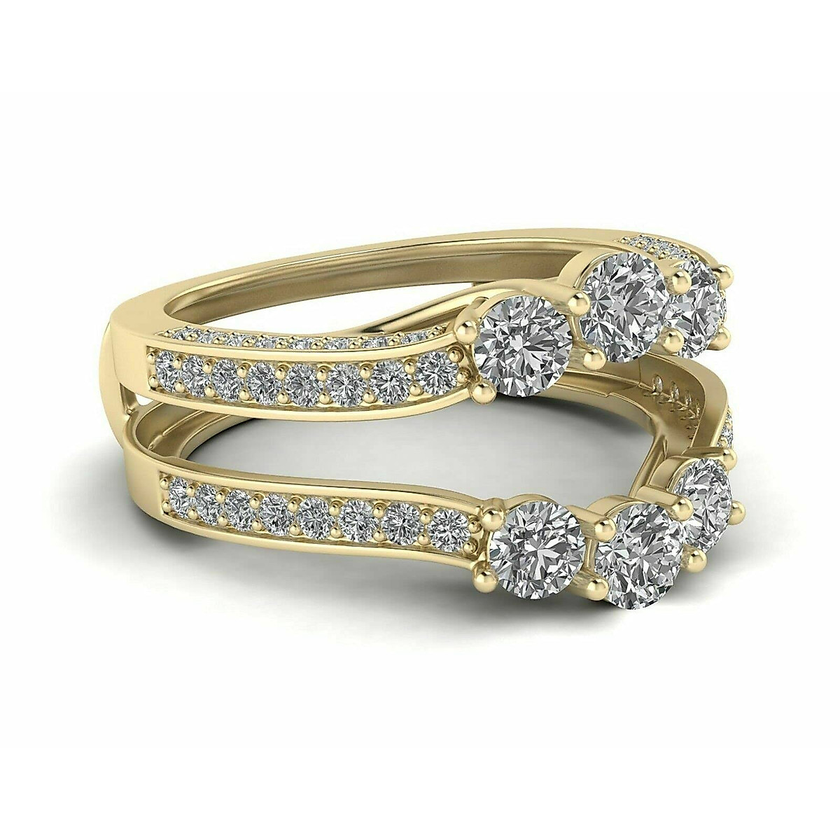 Purple Star 0.85 Carat (Ctw) 14K Yellow Gold Plated Round Cut White Diamond Ladies Wedding 3 Stone Enhancer Double Ring (8.5)