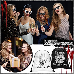 Silkfly 28 Pcs Bride or Die Bachelorette Party Decor Till Death Do Us Party Gifts Bridesmaid Scrunchies Sunglasses Beer Can Cooler Sleeves Drawstring Backpack for Wedding Bridesmaid Proposal Gift