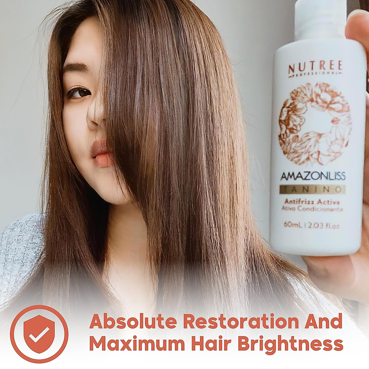 Amazonliss Hair Straightening Brazilian Treatment Tanino - Taninoplastia Hair Treatment - Smoothing, Hydrating, Repairing, Extreme Shine Effect - Formaldehyde Free - 2.03 Fl.oz (Tanino)