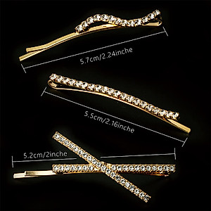 16 Pieces Rhinestone Bobby Pins, Fancy Metal Hair Clips, Crystal Shiny Barrettes, I S X Shaped Diamond Hair Accessories for Women Girls Wedding Prom Party (Gold)