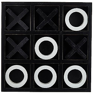 Deco 79 Wood Tic Tac Toe Game Set with White Os, 14" x 14" x 2", Black