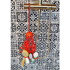 Formverkert Octopus Shower Caddy (in Red) - Shower Gel Shampoo Conditioner Brush Razors Toys Accessories Holder, 9 Slots, Fits All Sized Bottles, Stylish Fun Bath Shower Organizer, Designed in Sweden