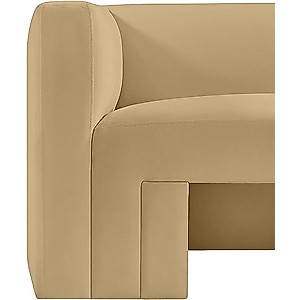 Meridian Furniture 665Camel-S Henson Collection Modern | Contemporary Velvet Upholstered Sofa with Soft Camel Velvet, Solid Wood Frame, 89.5" W x 34.5" D x 28" H, Camel