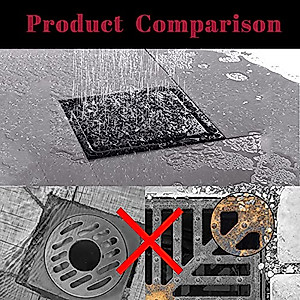 Fibetter 6 Inch Tile Insert Square Shower Drain with Flange Base, 2 in 1 SUS 304 Stainless Steel Shower Drain - Matte Black