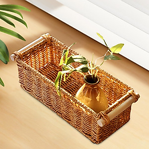 Generic Imitation Rattan Storage Basket Woven Baskets Long Narrow Organizer Decorative for Organizing for Bar Coffee Table Bedroom, S, Optional