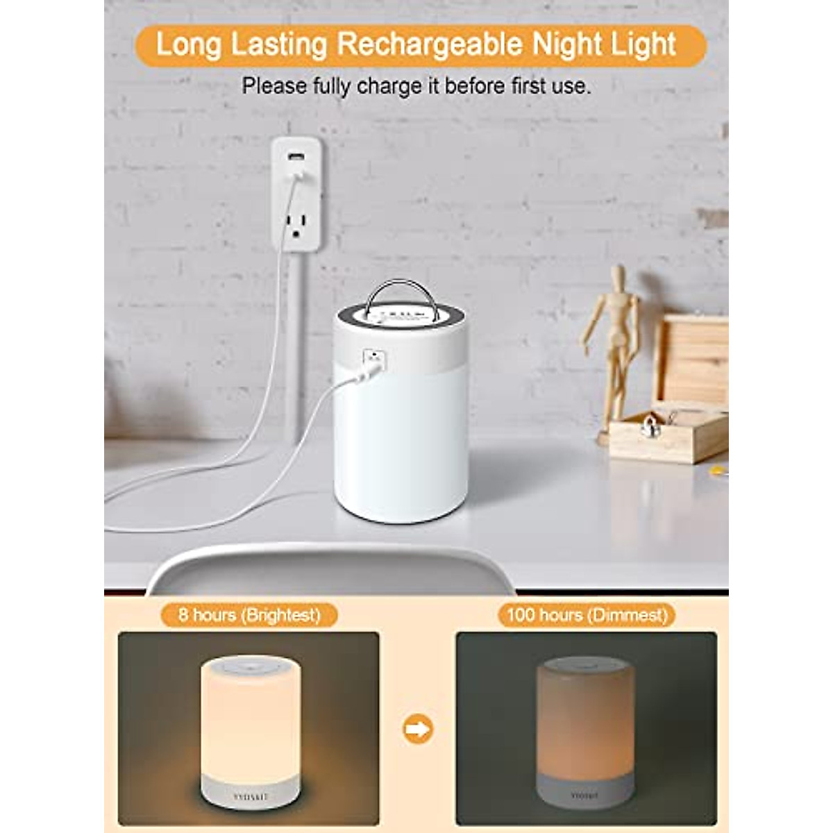 YYDSKIT Nursery Night Light for Kids Color Changing Rechargeable Touch Lamp for Newborn Baby Nursery Lamp Lasting Up to 100Hours Bedside Nightlight