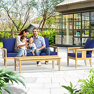 Gorpche Outdoor Deep Seat Set, Waterproof Outdoor Chair Cushions for Patio Furniture, Removable Patio Cushions Include Back Pillow & Seat Bottom with Ties, Foam, and Hidden Zipper-24 x 24 Inch, Blue