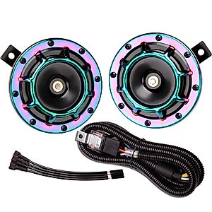 FARBIN Horn Waterproof Car Horns 12v Loud,Super Tone Metal Twin Horns Kit with Relay Harness (Color horn with wire harness)