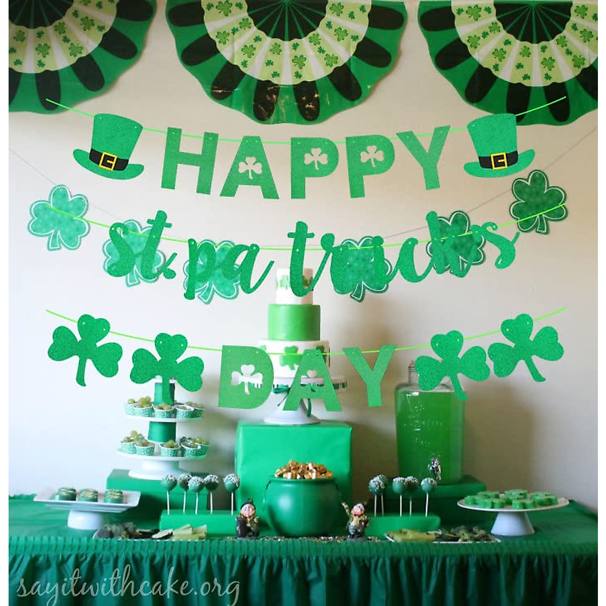 Glitter Happy St Patricks Day Banner, St. Patricks Day Banner Decorations, Felt Shamrock Clover Garland Banner, Happy St Patricks Day Decorations, St Patty’s Day Banner Decorations (Pre-Assemebled )