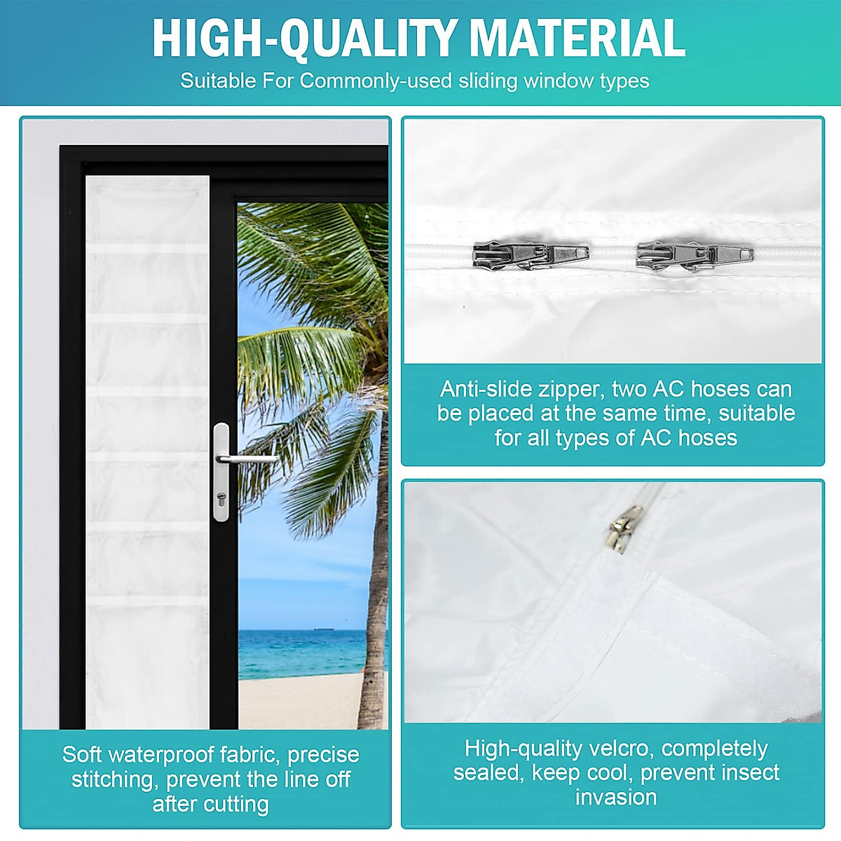 YoleShy Portable AC Window Seal for AC Unit, Portable AC Window Kit for Portable Air Conditioner Window Seal 25X102~160 cm AC Window Vent Kit with Zip and Adhesive Fastener AC Unit Window Seal