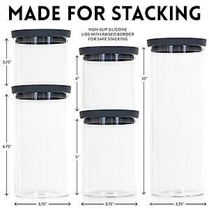 THE HAZEL PANTRY Glass Airtight Food Storage Containers with Silicone and Glass Lids – BPA-Free Jars and Canisters for Pasta Rice Flour, Dry or Wet Foods, Pantry Meal Prep – Set of 5 with Portion Tool