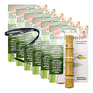 moofin Bam Bones for Dogs Bamboo Dog Toy, Chicken Flavored Dog Chew Toys Bundle SS Pet Training Whistle - Chew Stick for Aggressive Chewers for Dogs Under 60 lbs ~ [Pack of 6]