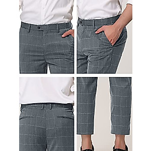 Lars Amadeus Men's Dress Plaid Cropped Pants Slim Fit Flat Front Business Checked Trousers 32 Gray