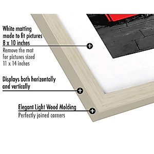 Americanflat 11x14 Picture Frame with Shatter-Resistant Glass - Use as 8x10 Frame with Mat or 11x14 Frame Without Mat - Signature Collection - Photo Frame for Wall Display - Light Wood